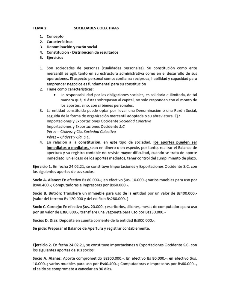Tema #2 (Sociedades Colectivas) | PDF | Sociedad General | Negocios económicos