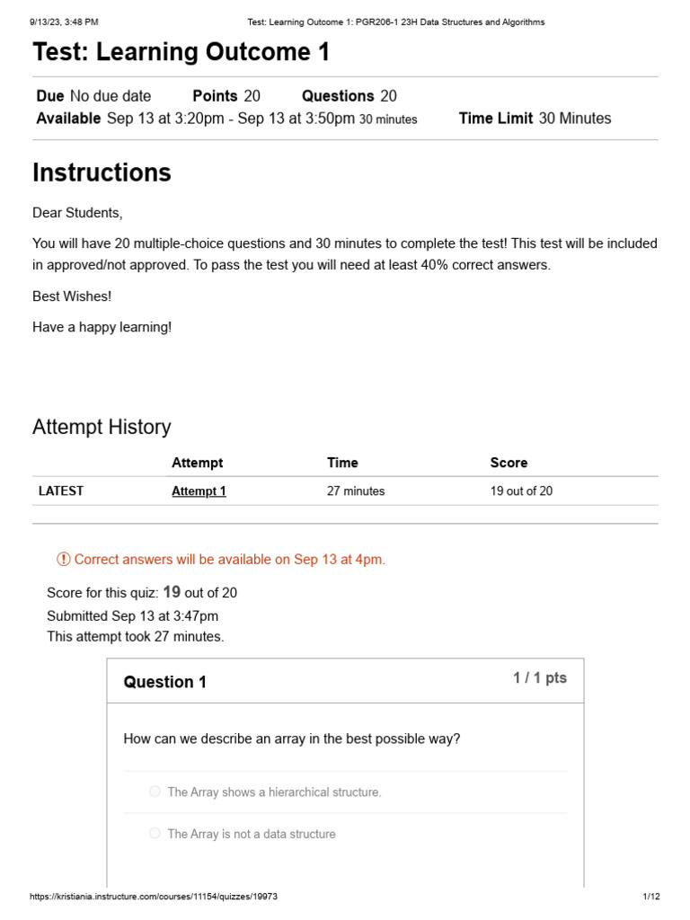 Test Learning Outcome 1 Pgr206 1 23h Data Structures And Algorithms Pdf Queue Abstract