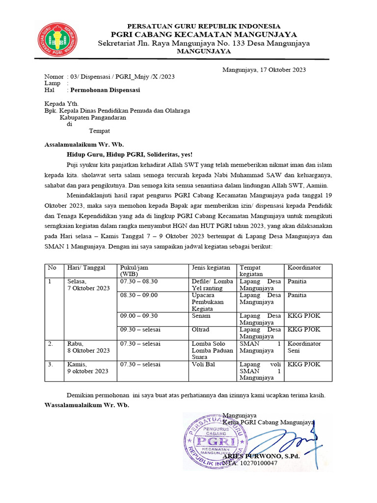 04 Dispensasi - Disdik | PDF