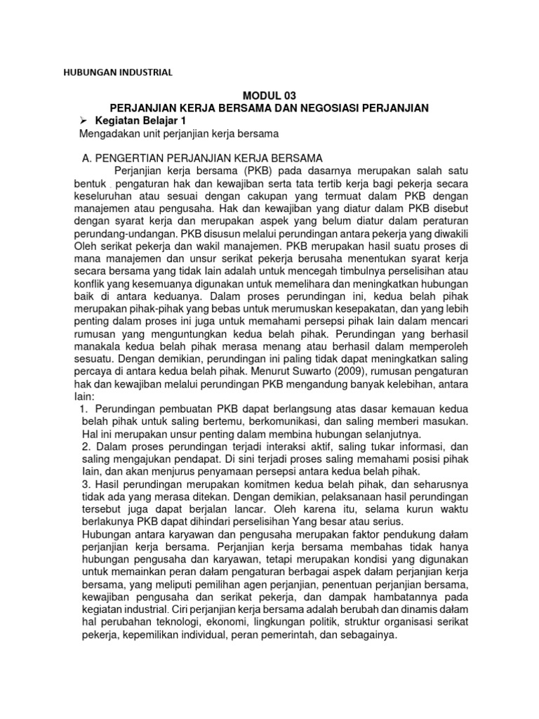 Rangkuman Modul 3 HUBUNGAN INDUSTRIAL | PDF