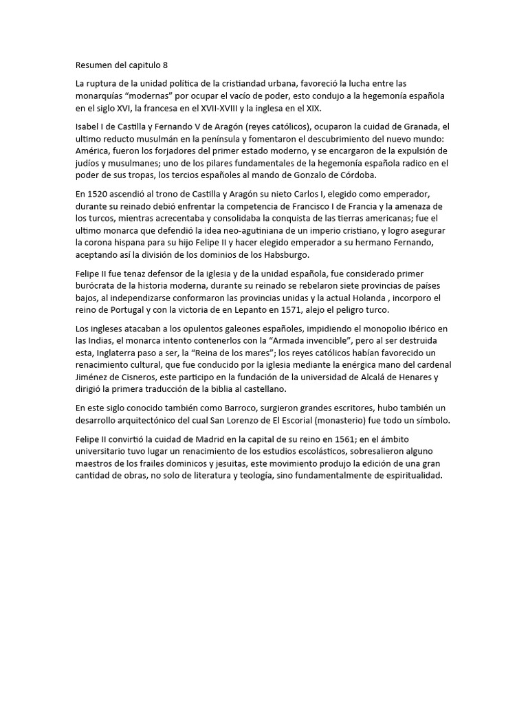 Resumen Del Capitulo 8 | PDF | Imperio español | España