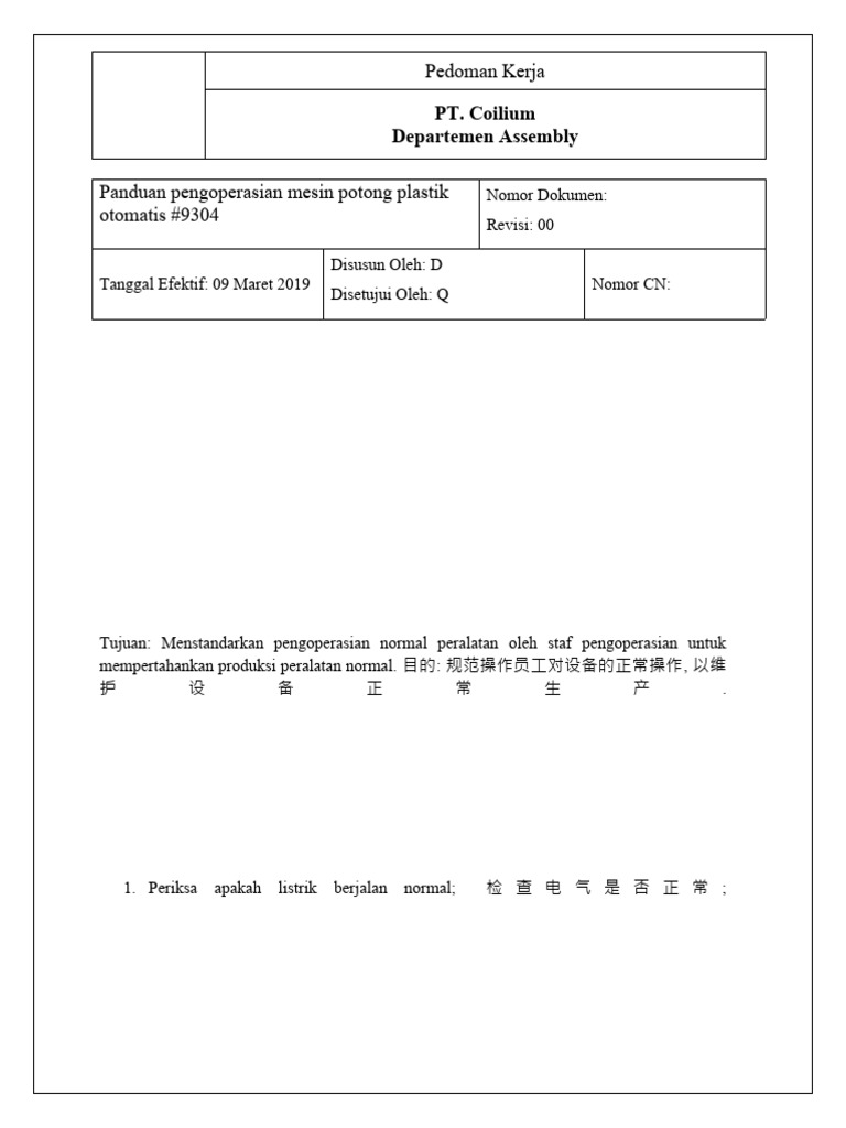 ENGWI-ASS-006 #9304 Panduan Pengoperasian Mesin Potong Plastik Otomatis ...