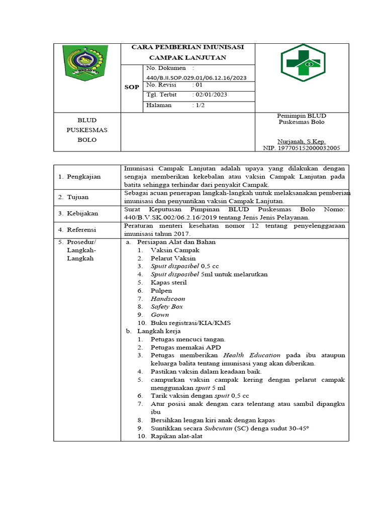 Prosedur Imunisasi Campak Lanjutan | PDF | Sains & Matematika