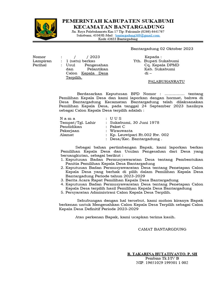 Contoh Surat Usulan Camat | PDF