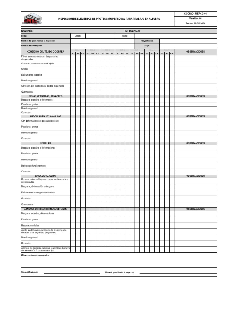 Formato Inspeccion de Epcc | PDF