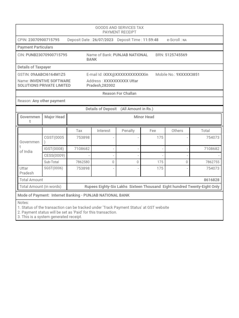 GST Payment Receipt for Businesses | PDF