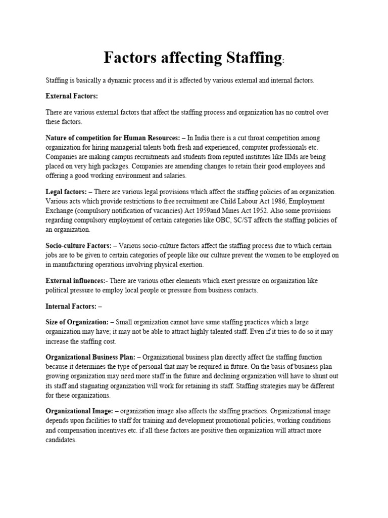 Factors Affecting Staffing | PDF | Human Resources | Employment Factors Affecting Staffing | PDF | Human Resources | Employment