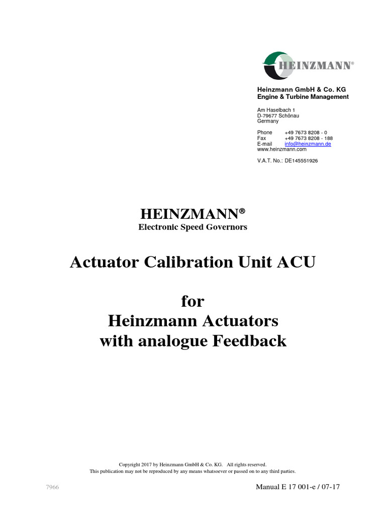 E 17 001 e 07 17 ACU Actuator Calibration Unit | PDF | Electrical ...
