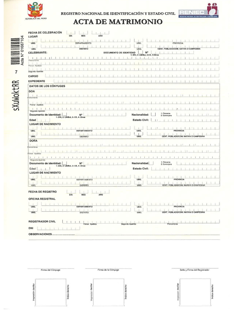 Formulario Acta de Matrimonio | PDF