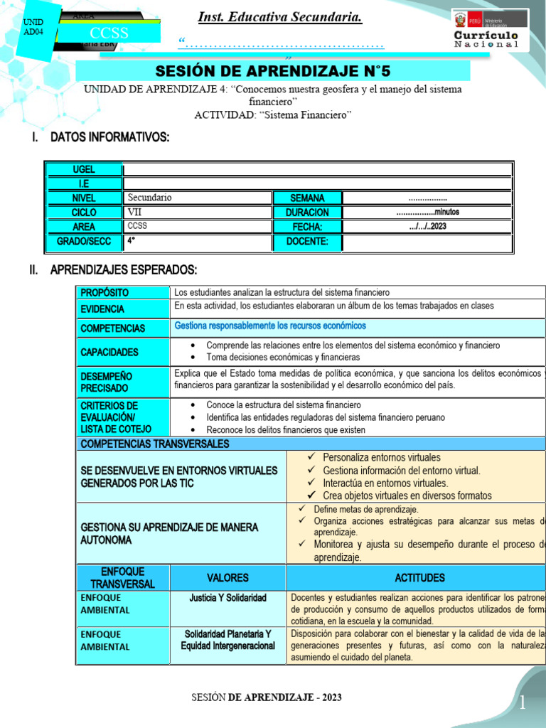 Sesion CCSS 4° Sec-Semana 05 | PDF | Aprendizaje | Evaluación
