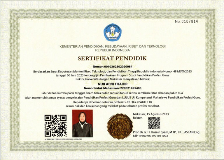 Sertifikat Pendidik Sertifikasi | PDF