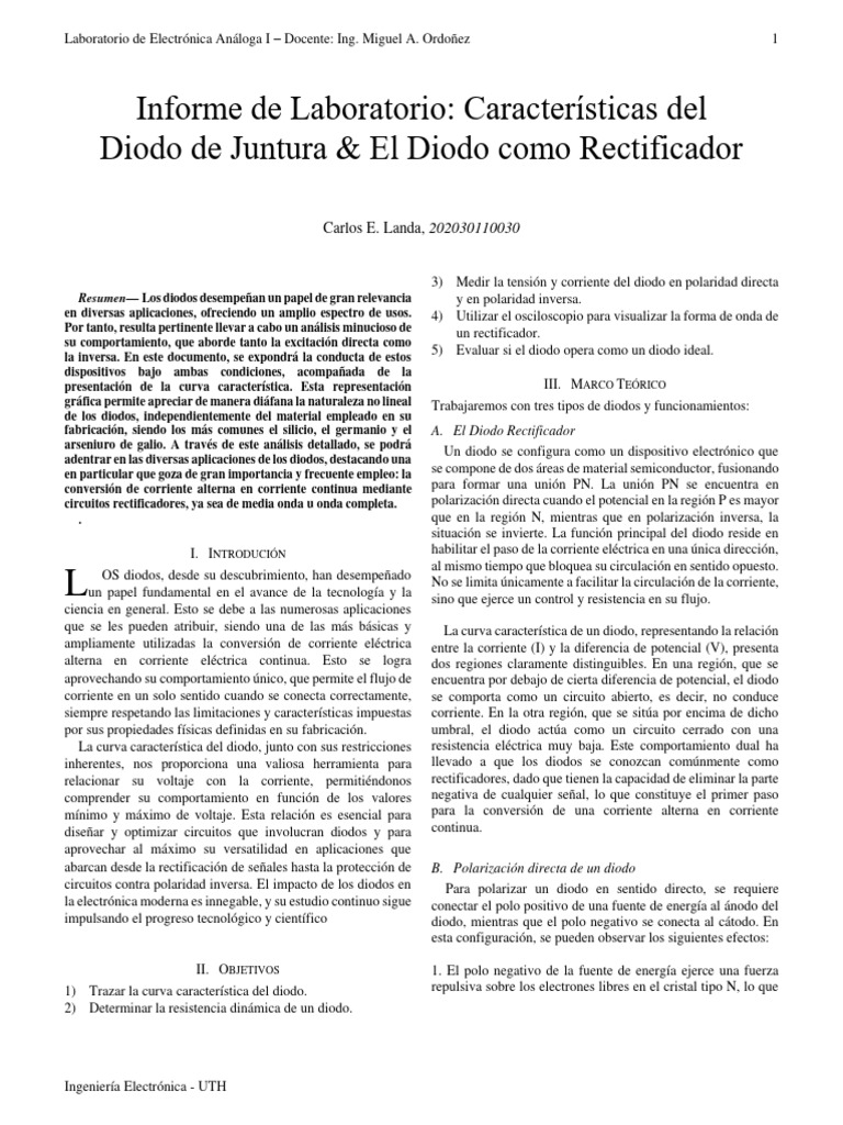 Guía 2 - Laboratorio Electrónica Analoga1 | PDF | Diodo | Unión PN