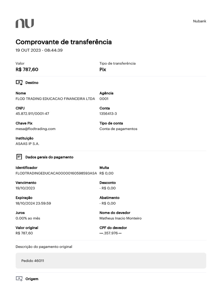 Comprovante Nubank 19 10 2023 | PDF Comprovante Nubank 19 10 2023 | PDF
