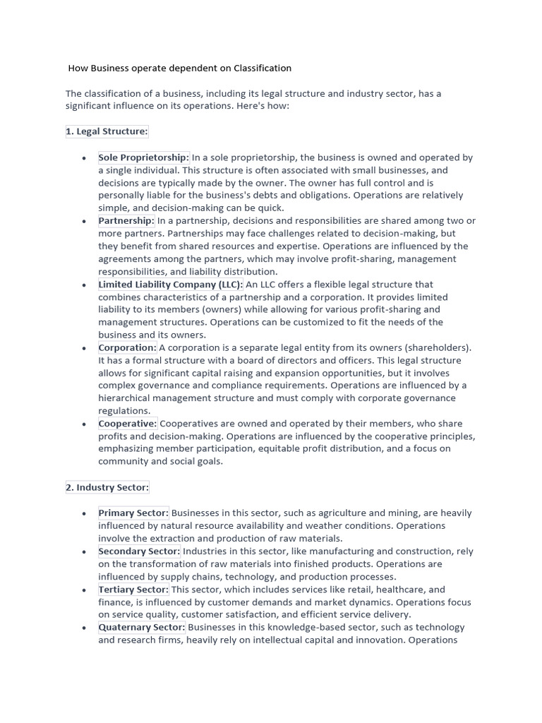 How Business Operate Dependent On Classification | PDF | Partnership ...