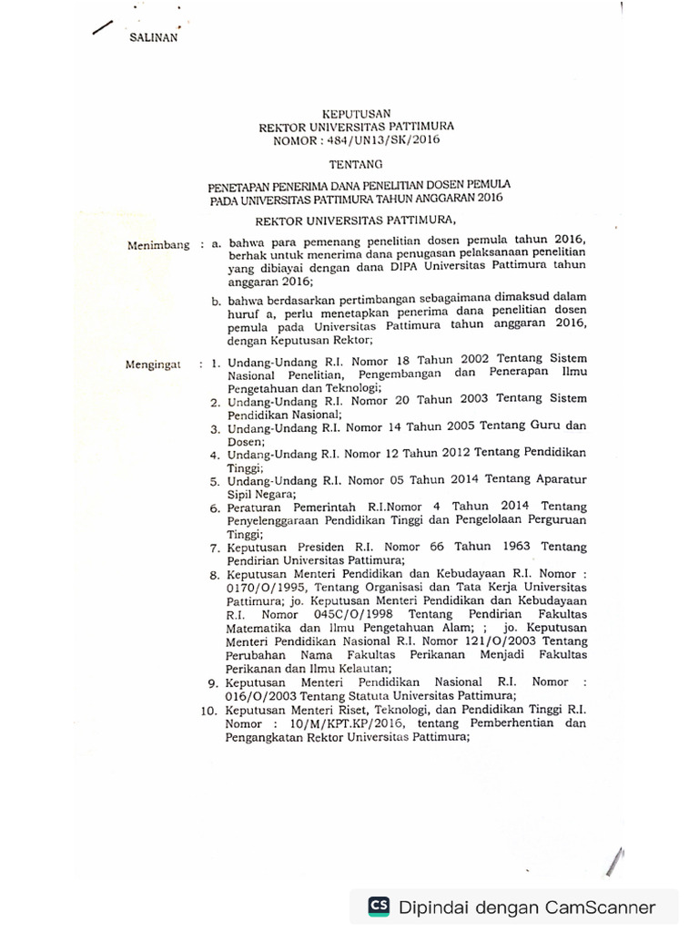 SK No 484 Penerima Dana Penelitian Dosen | PDF