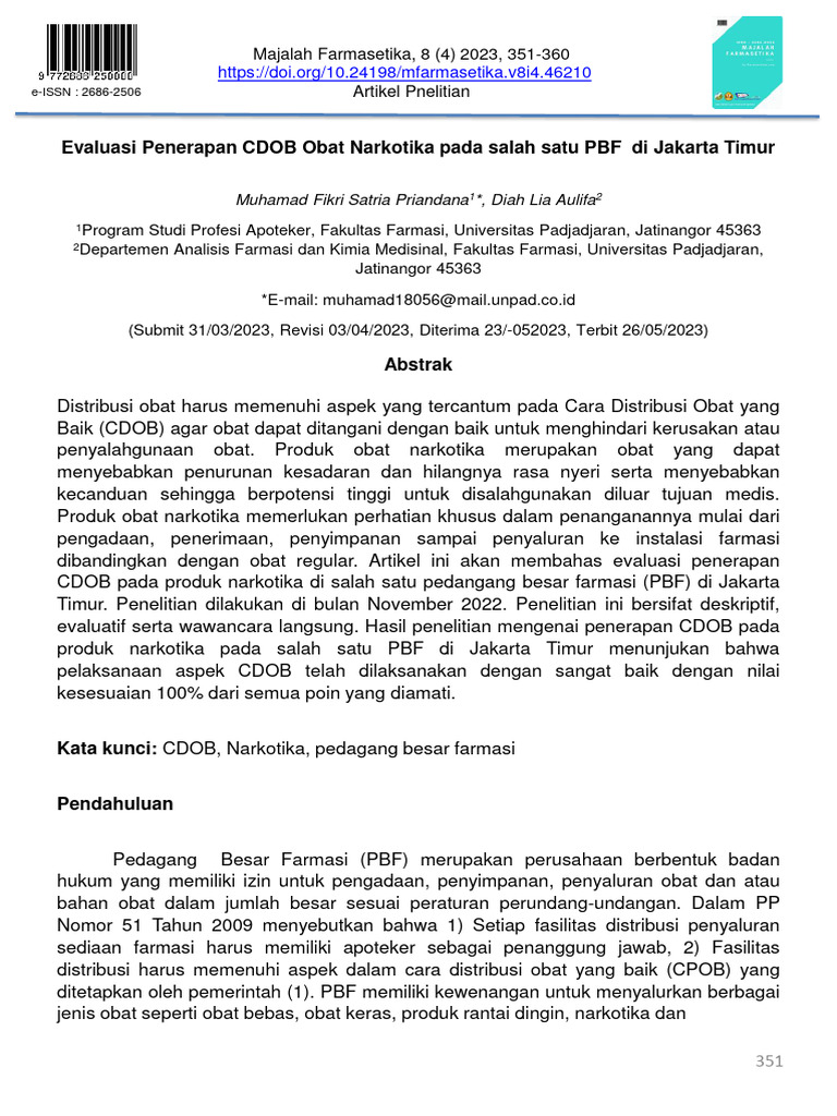 Evaluasi CDOB Narkotika di PBF Jakarta | PDF
