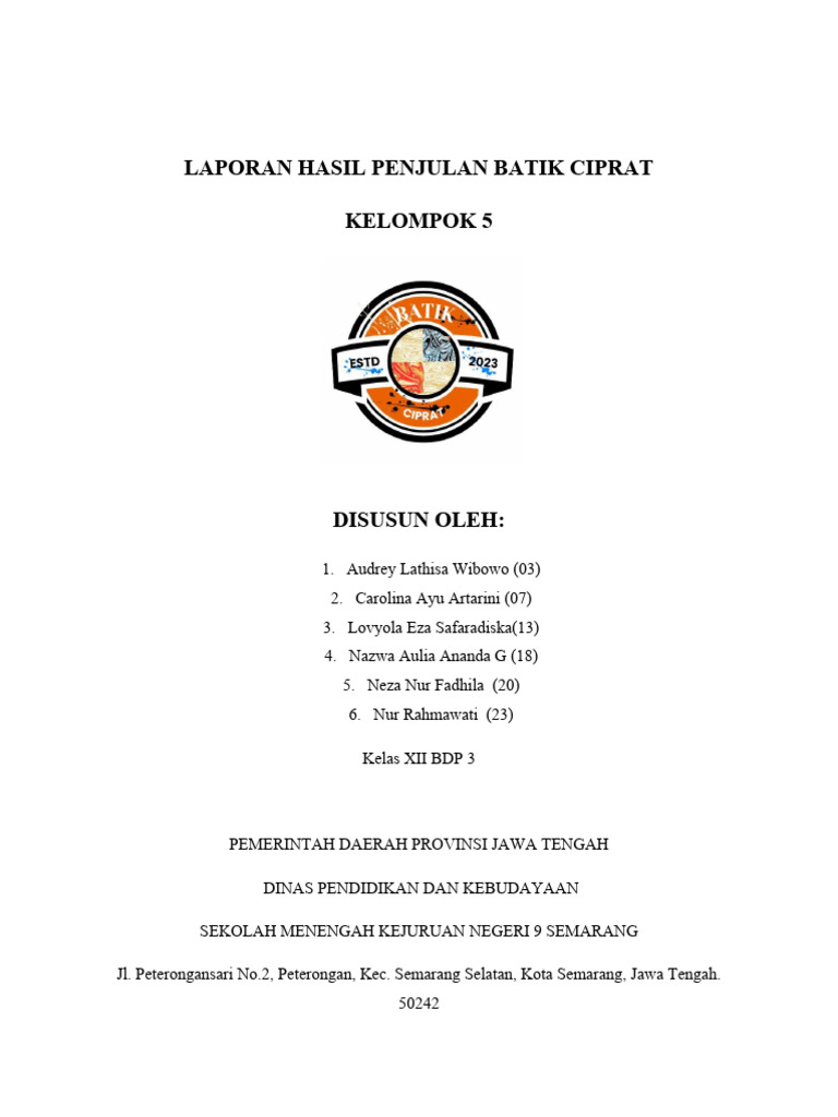 Laporan Penjualan Batik Ciprat | PDF