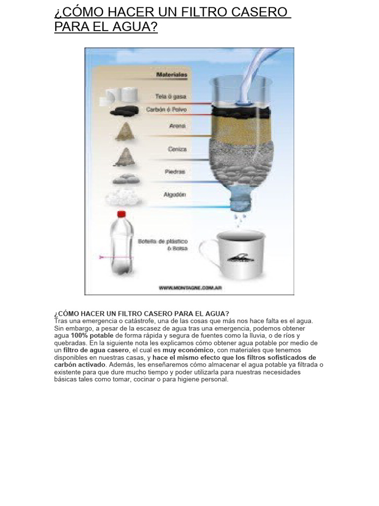 Cómo Hacer un Filtro de Agua Casero | PDF | Agua | El plastico