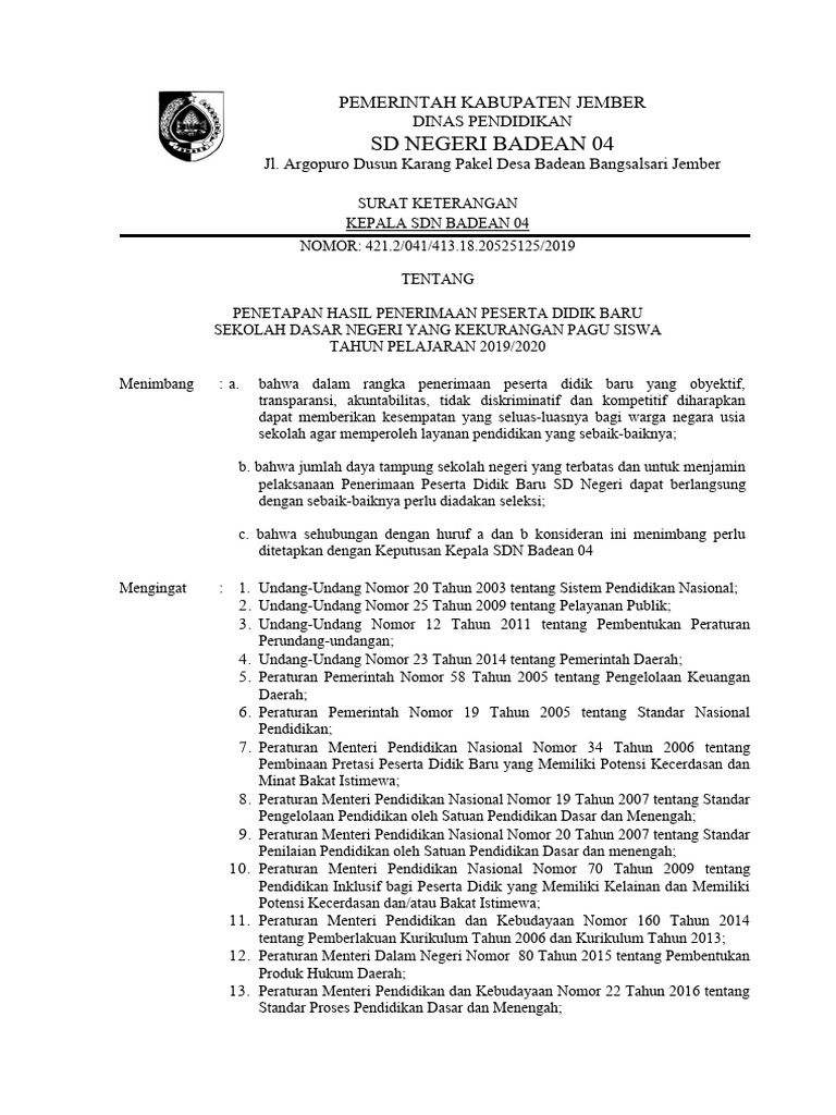 SK Kekurangan Pagu SD | PDF