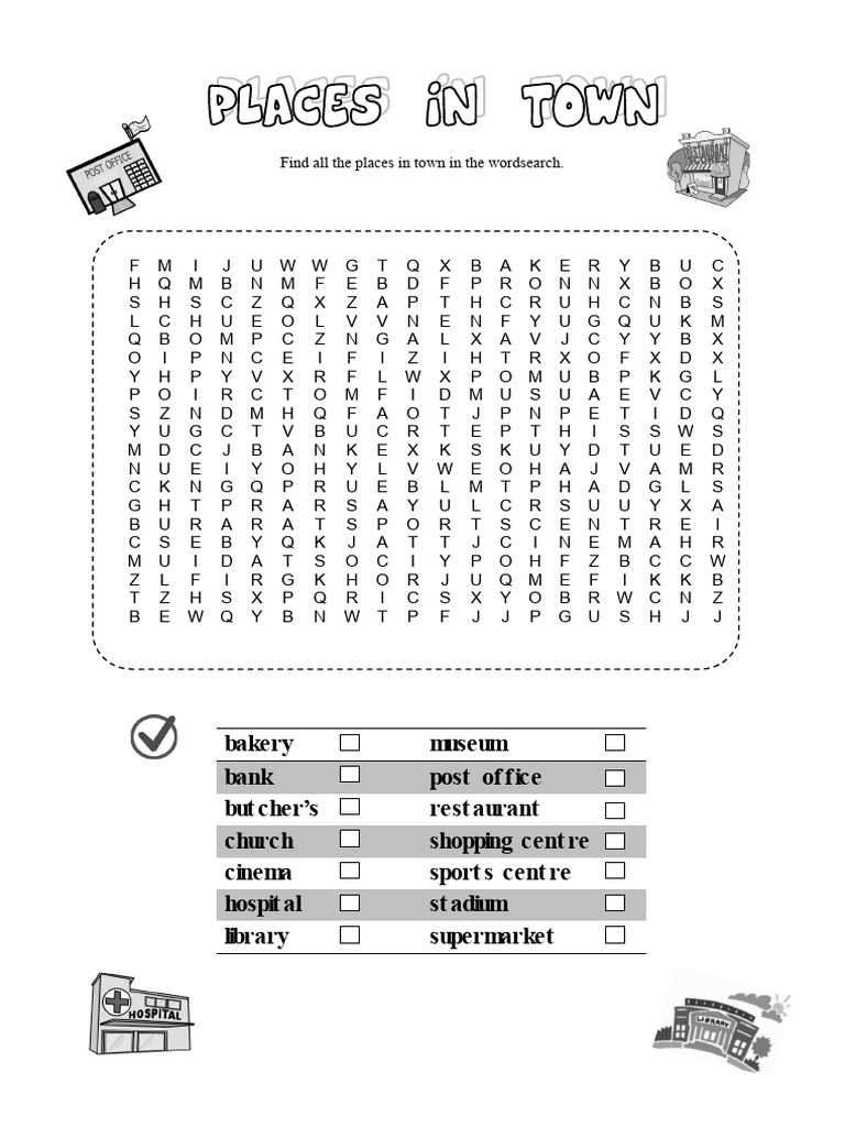 Places in Town Wordsearches - 67892 | PDF