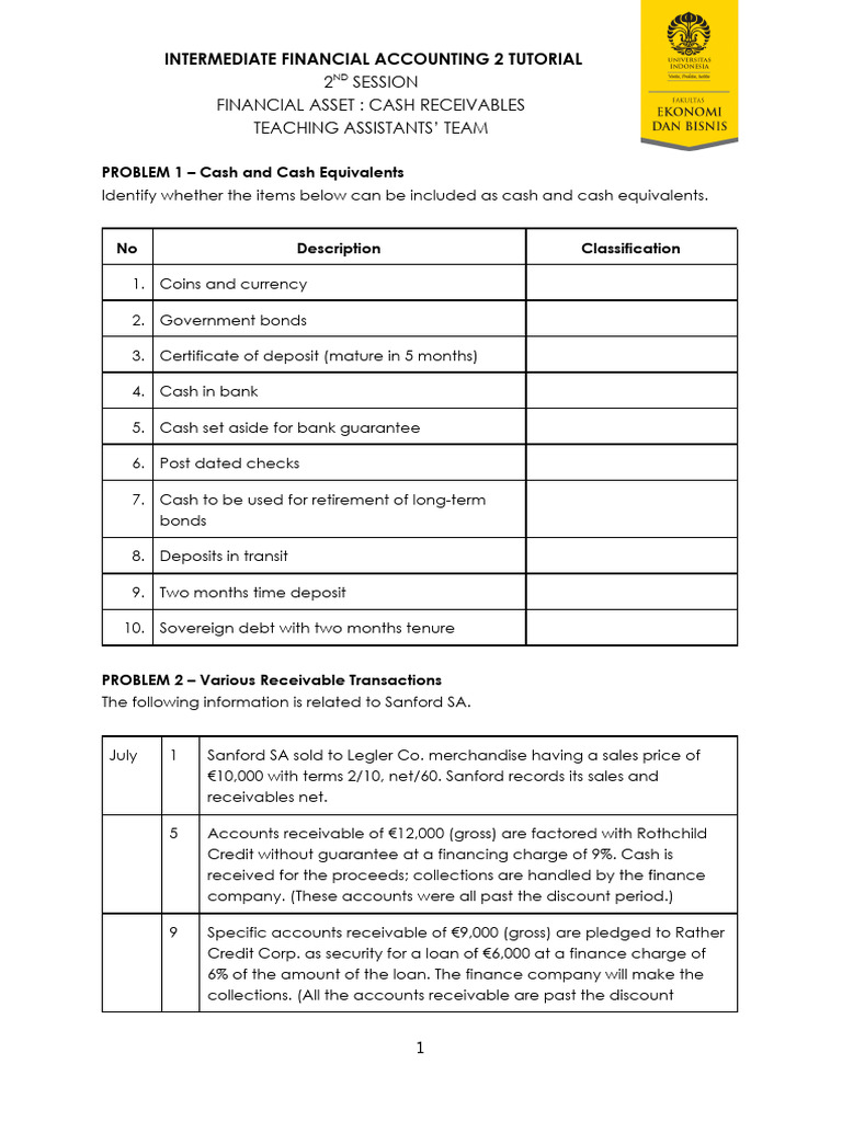 Exercise Week 2 - Cash and Receivables | PDF | Cash | Debt