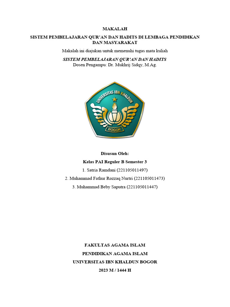 Sistem Pembelajaran Qurdis Di Lembaga Pend. Dan Masyarakat | PDF