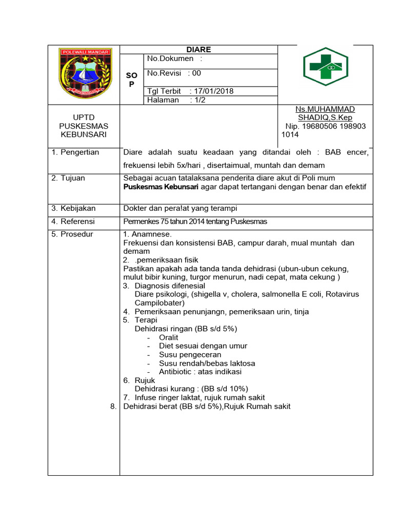 Sop Diare | PDF | Kesehatan Holistik | Sains & Matematika