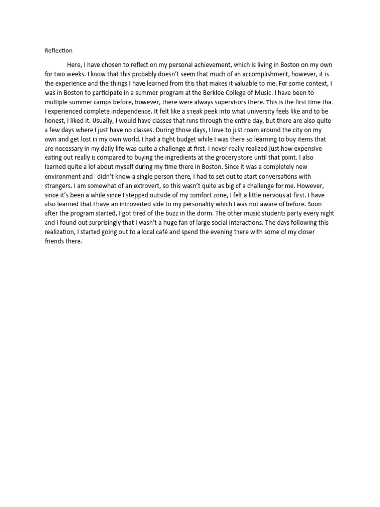 Personal and Academic Reflection | PDF