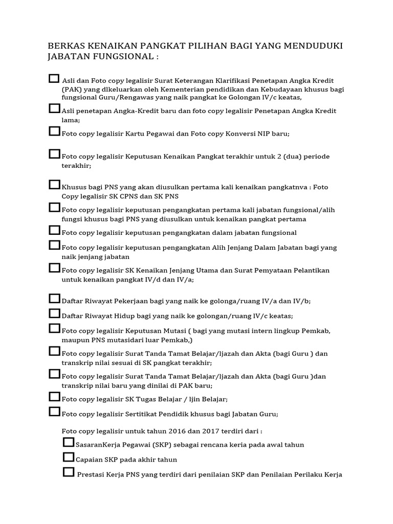 Ceklist Berkas Kenaikan Pangkat | PDF