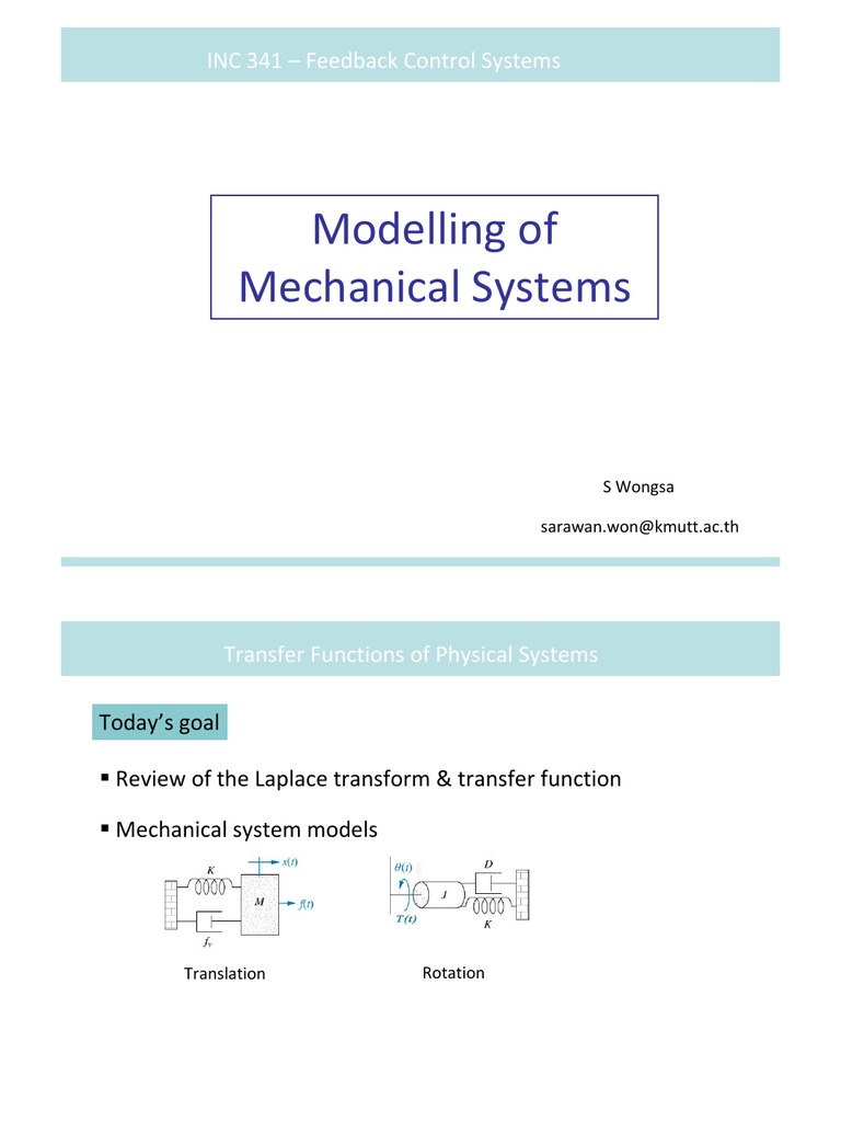Translation Mechanical System Transfer Function | PDF | Laplace ...