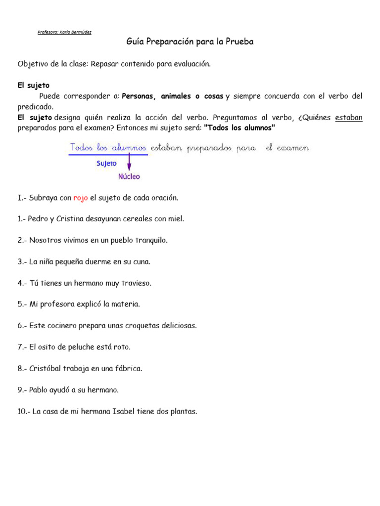 Guia Preparacion Sujeto y Predicado | PDF | Predicado (Gramática) | Asunto (gramática)