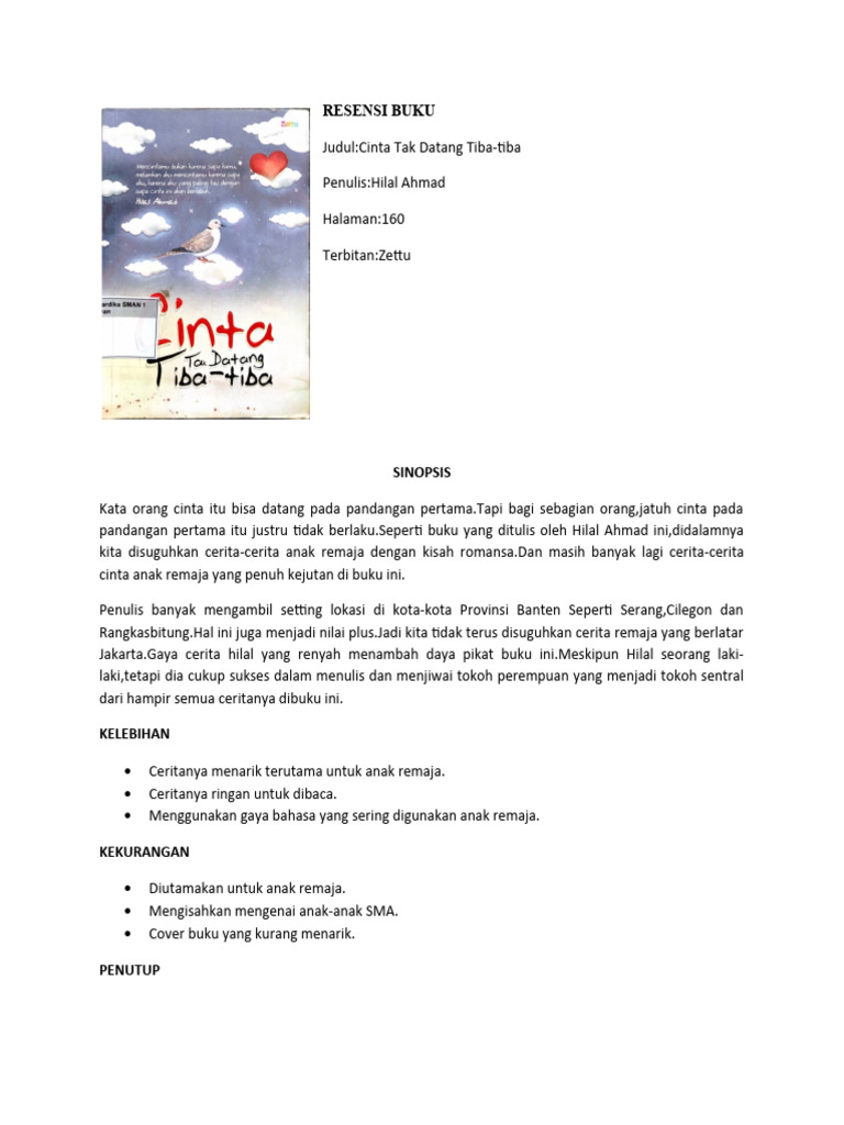 Resensi Novel "Cinta Tak Datang Tiba-tiba" | PDF