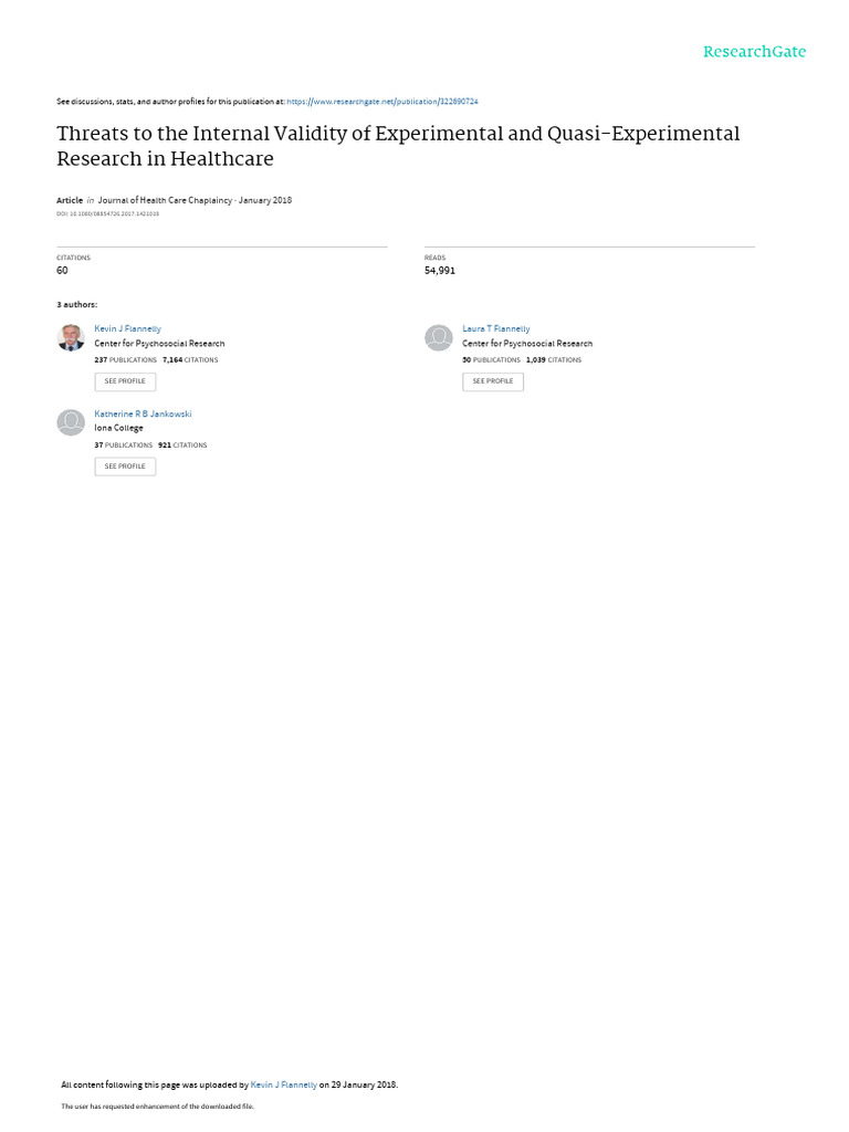 Threatsto Internal Validity 2018 JHCConline | PDF | Experiment | Validity (Statistics)