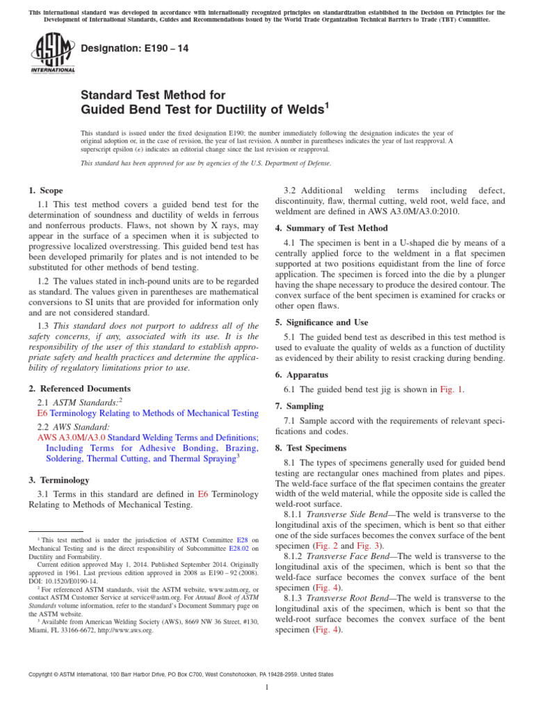 Bend - ASTM E190-14 Standard Test Method For Guided Bend Test For ...