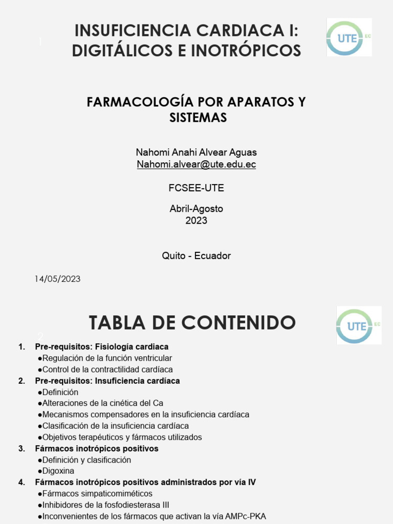 Insuficiciencia Cardiaca I - Digitálicos e Inotropicos | PDF