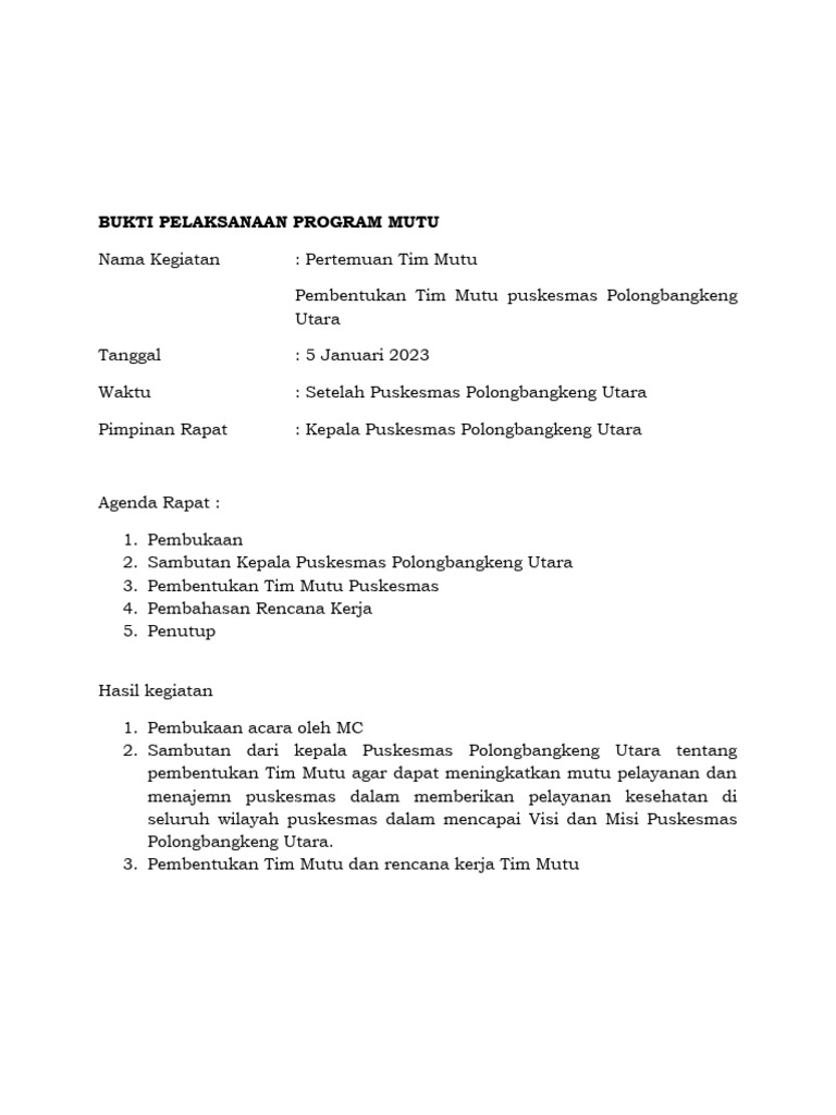 Bukti Pelaksanaan Program Mutu | PDF