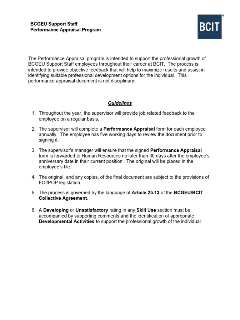 Bcgeu Support Staff Annual Performance Appraisal | PDF | Performance ...