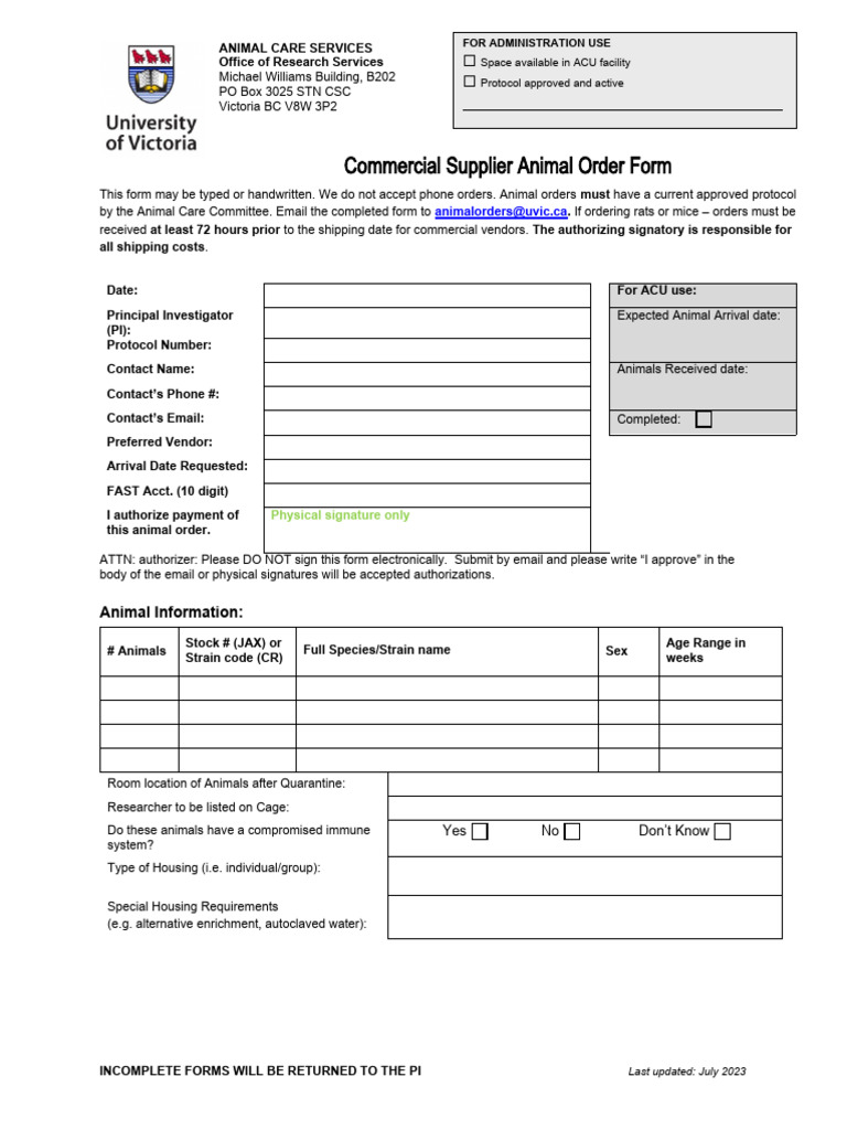 Acs Commercial Animal Order Form | PDF