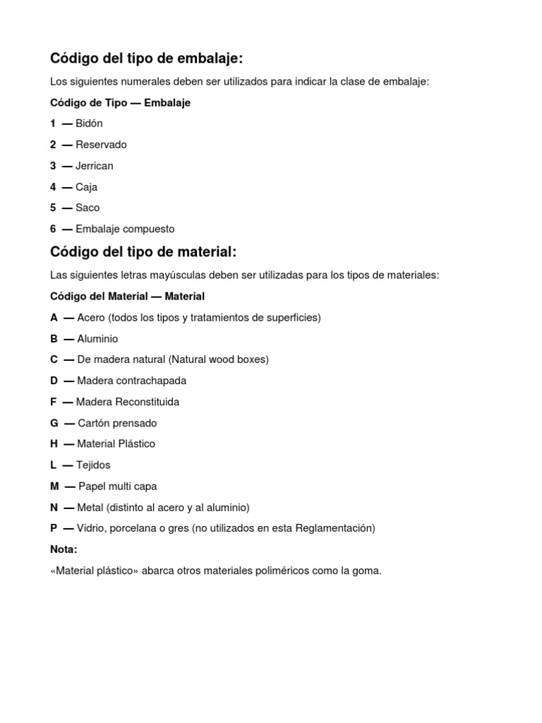 Códigos y Marcas de Embalaje ONU | PDF | Aluminio | El plastico