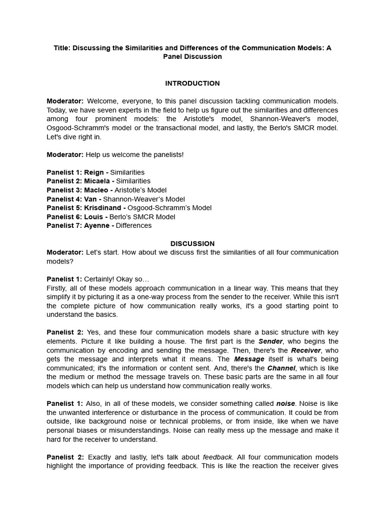 Communication Models: Key Differences & Similarities | PDF | Career ...