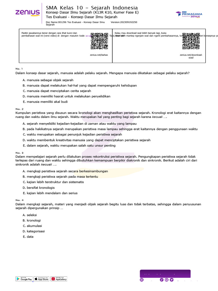 Tes Evaluasi - Konsep Dasar Ilmu Sejarah | PDF Tes Evaluasi - Konsep Dasar Ilmu Sejarah | PDF