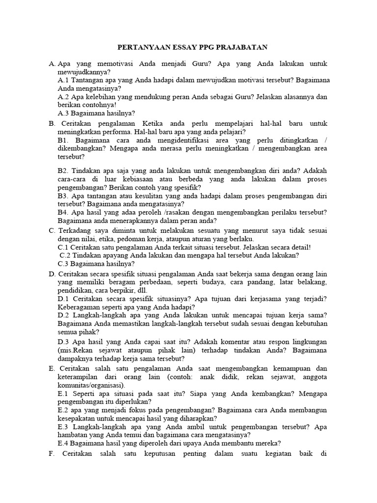 Pertanyaan Essay PPG Prajabatan | PDF