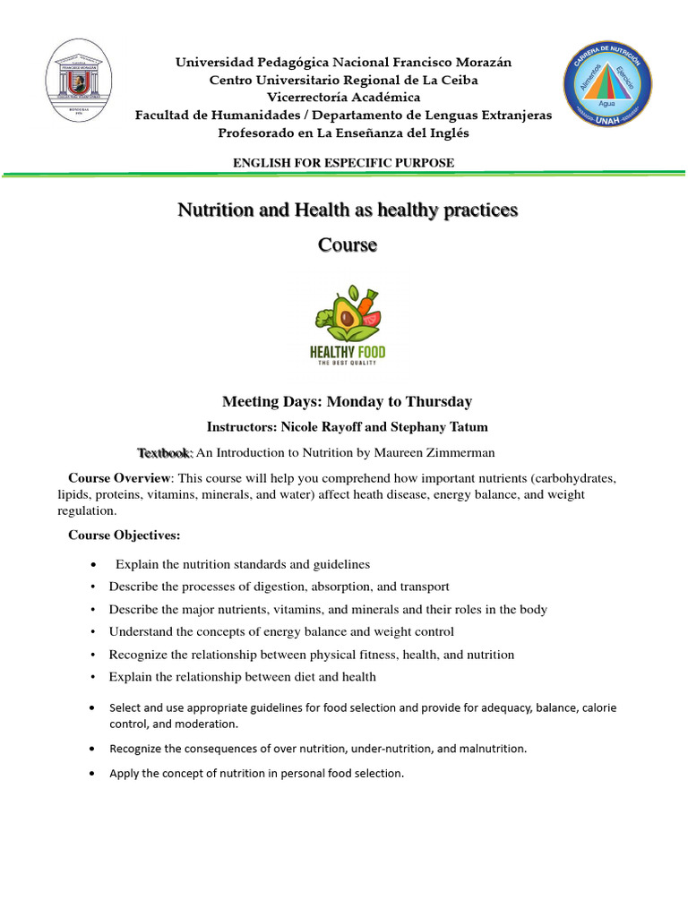 Syllabus Nutrition Course | PDF | Nutrition | Diet & Nutrition