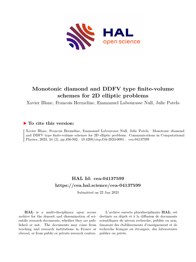 Monotonicty Diamond And Ddfv Type Finite Volume Schemes For 2d Elliptic Problems Download Free 