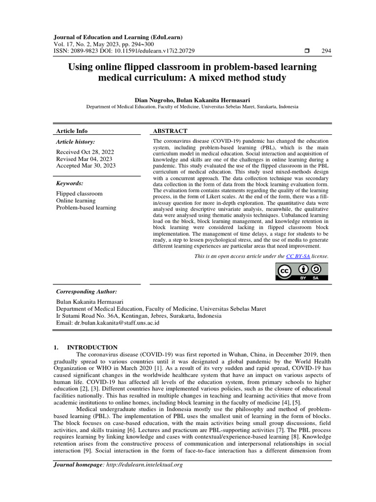 Using Online Flipped Classroom in Problem-Based Learning Medical ... Using Online Flipped Classroom in Problem-Based Learning Medical ...