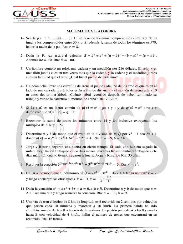 Ejercitario 4. Algebra | PDF