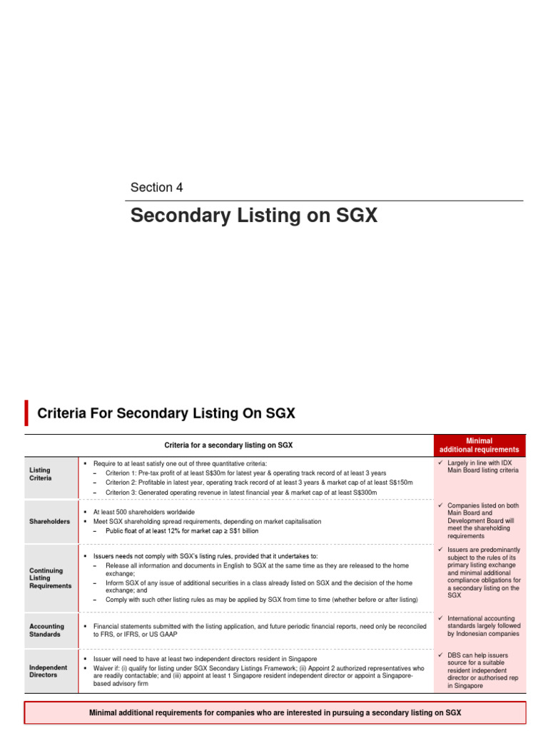 Secondary Listing On SGX | PDF | Financial Economics | Corporate Governance