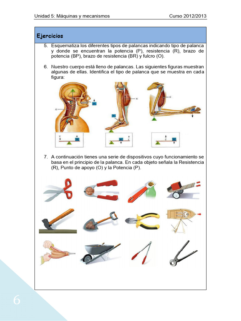 Ejercicios Mecanismos Palancas | PDF | Palanca | Ingeniería mecánica