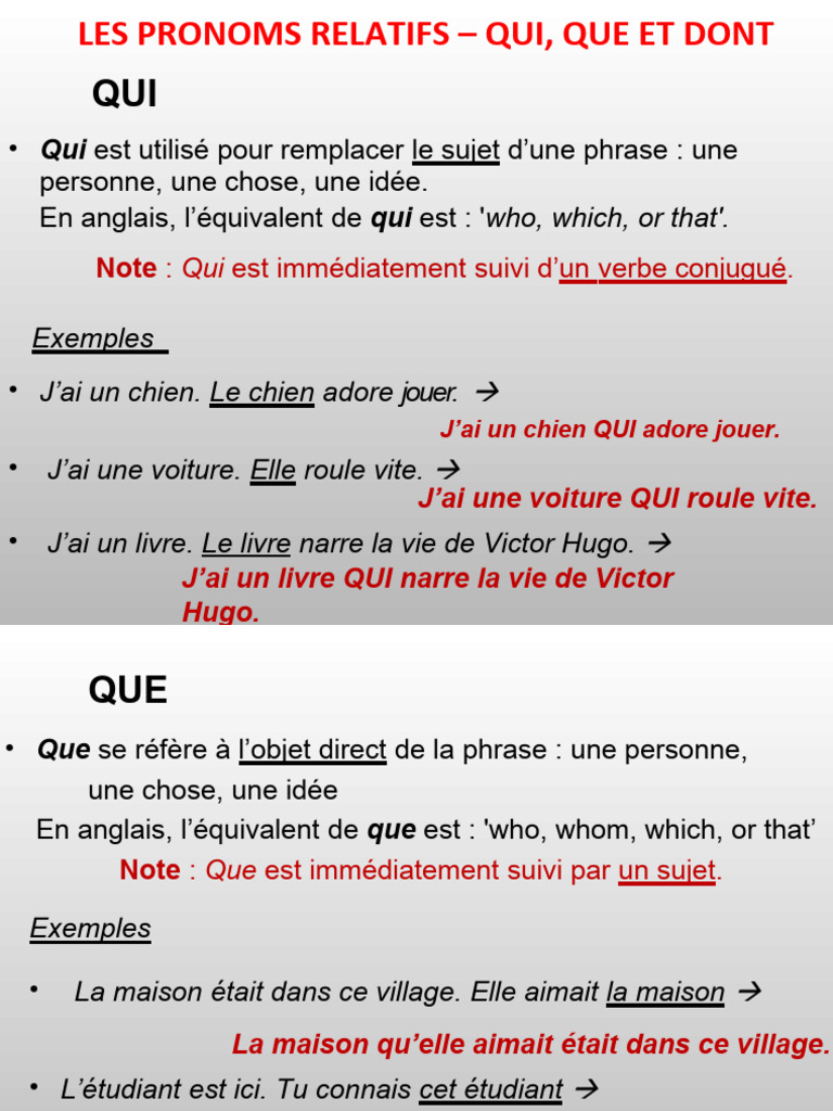 Day 2 Les Pronoms Relatifs - Qui, Que, Dont Ce Qui, Etc. | PDF | Arts ...
