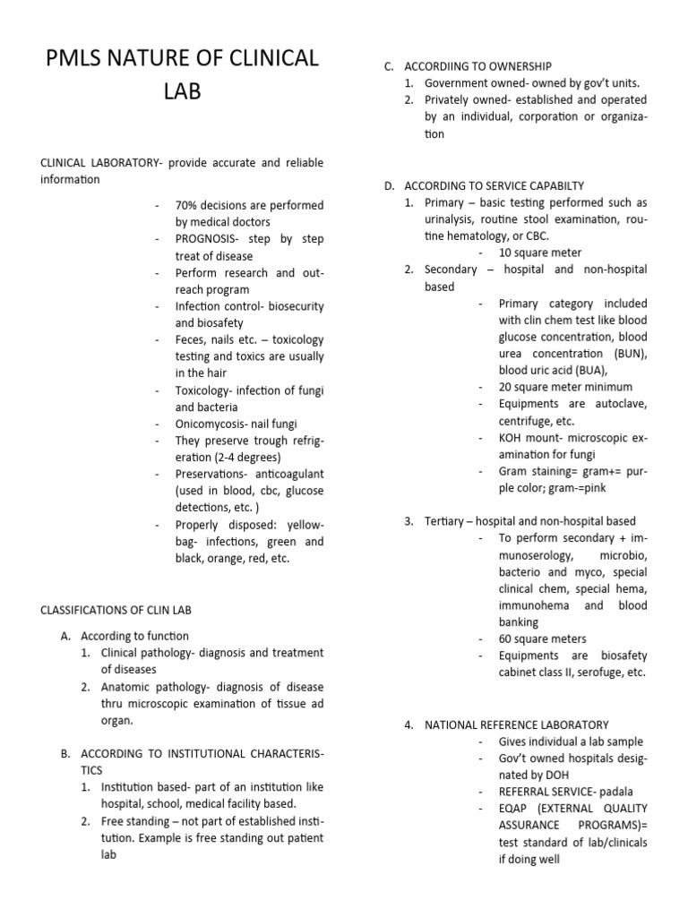 PMLS Nature of Clinical Lab | PDF